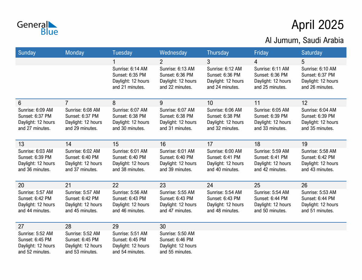 April 2025 Sunrise and Sunset Calendar for Al Jumum, Saudi Arabia (PDF ...