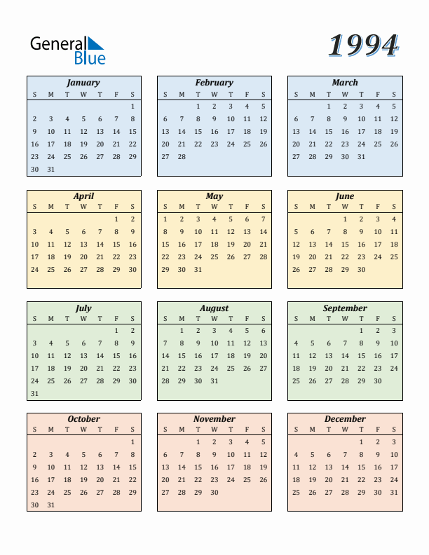 1994 Full-Year Calendar