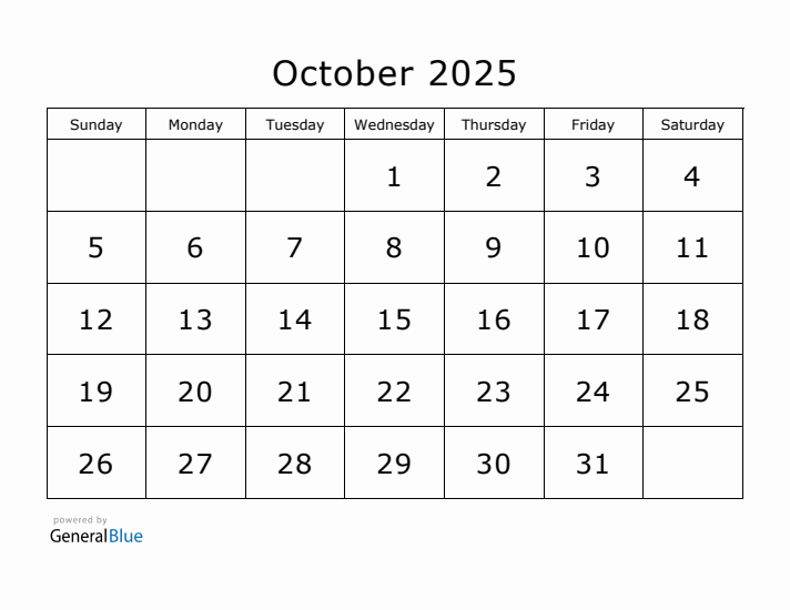 Printable October 2025 Calendar